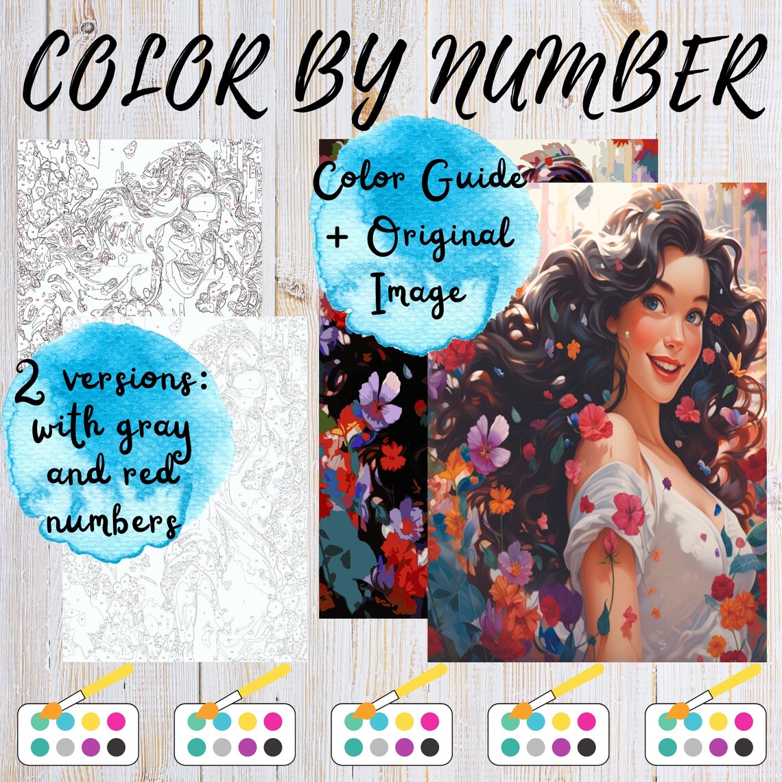5 Color by Number for Adults, Paint by Number Printable, Numbered ...