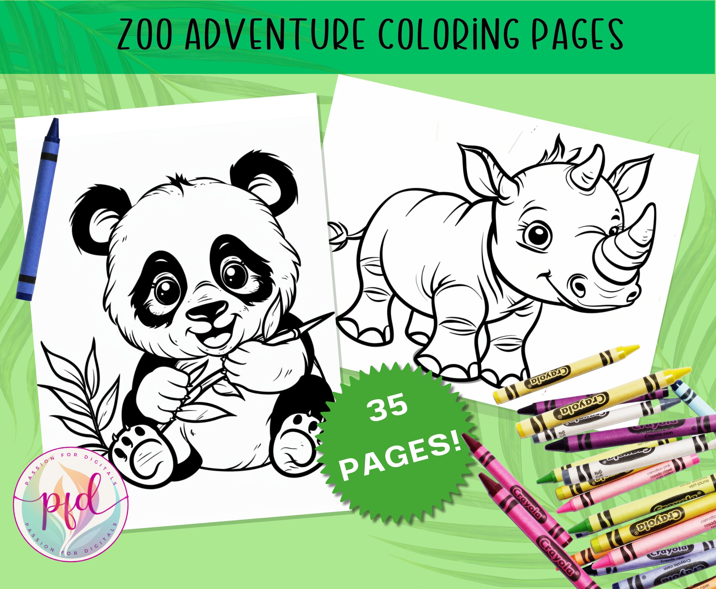 Zoo Animal Coloring Pages Pdf Instant Download 35 Digital Files Kids ...