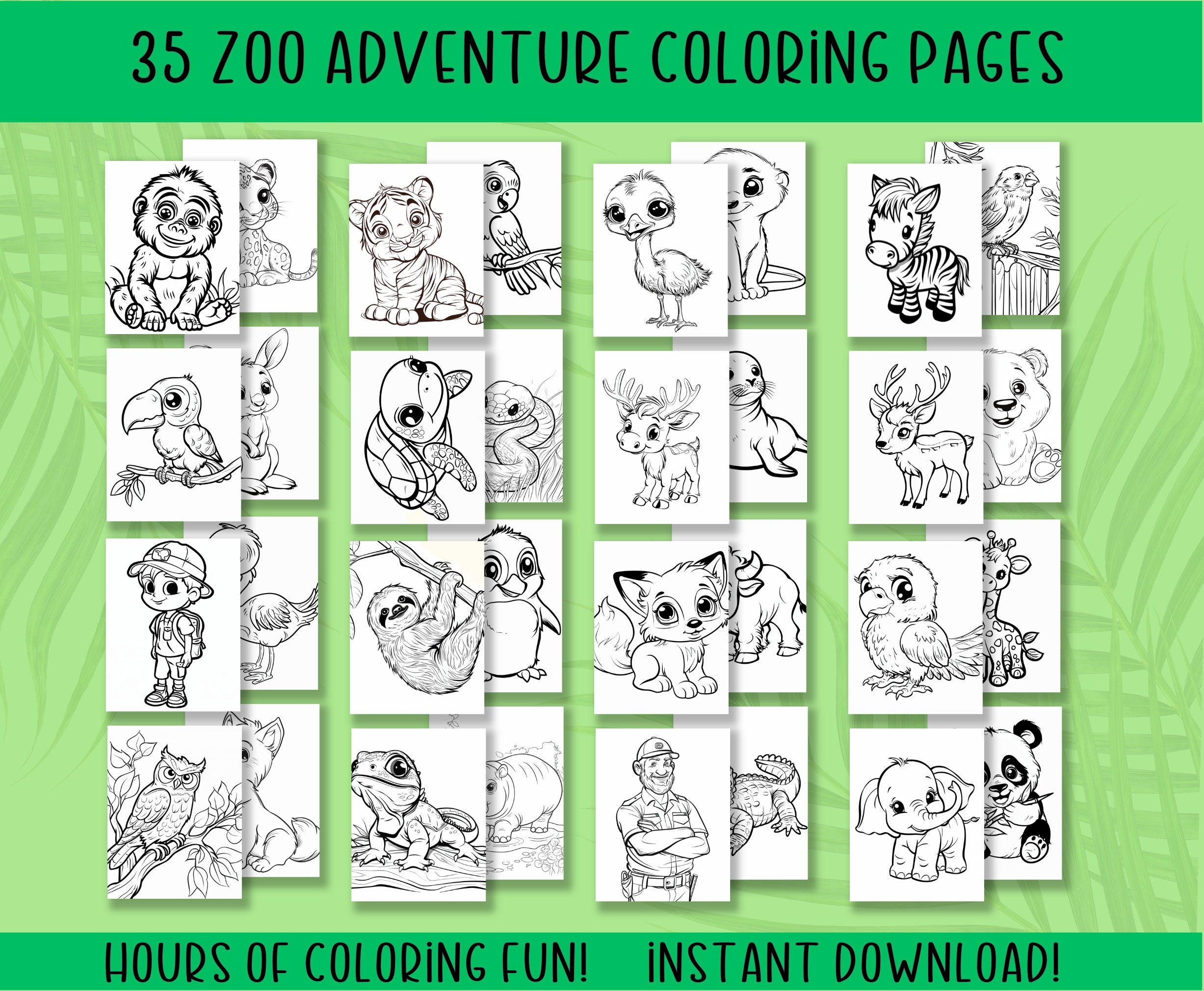 Zoo Animal Coloring Pages Pdf Instant Download 35 Digital Files Kids ...