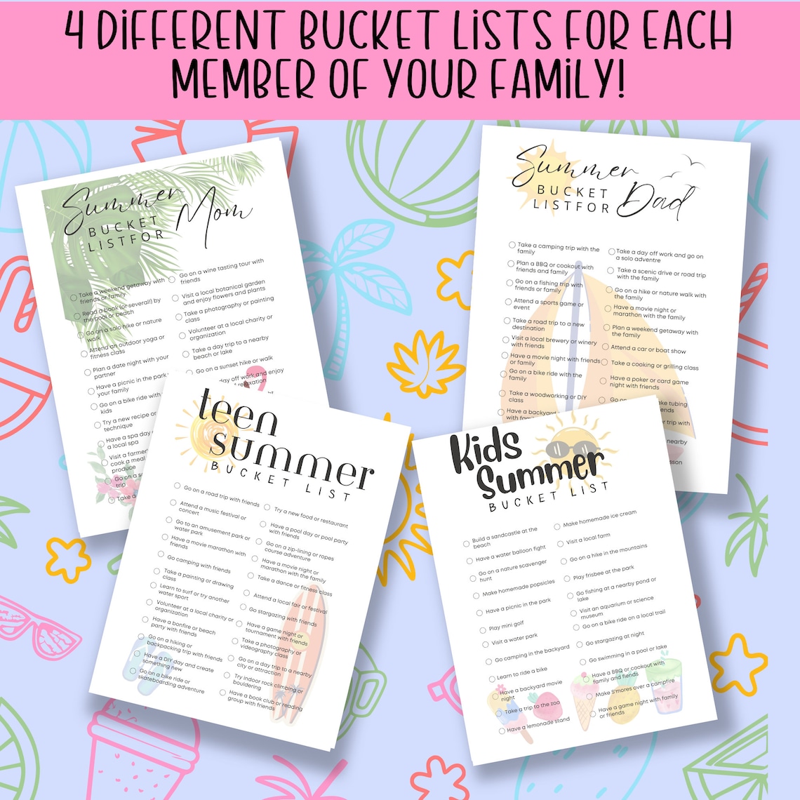 Printable Summer Bucket List Summer Activities Family Teens Kids Mom ...