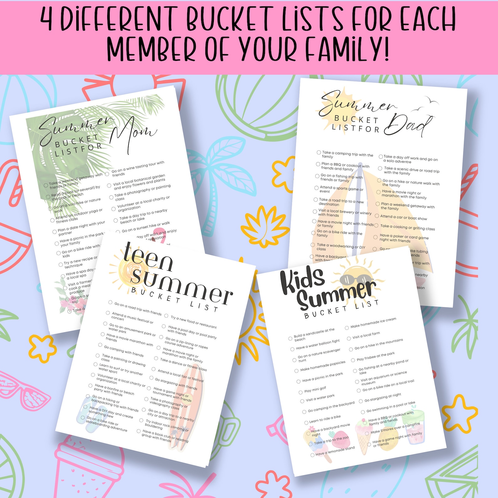 Printable Summer Bucket List Summer Activities Family Teens Kids Mom ...