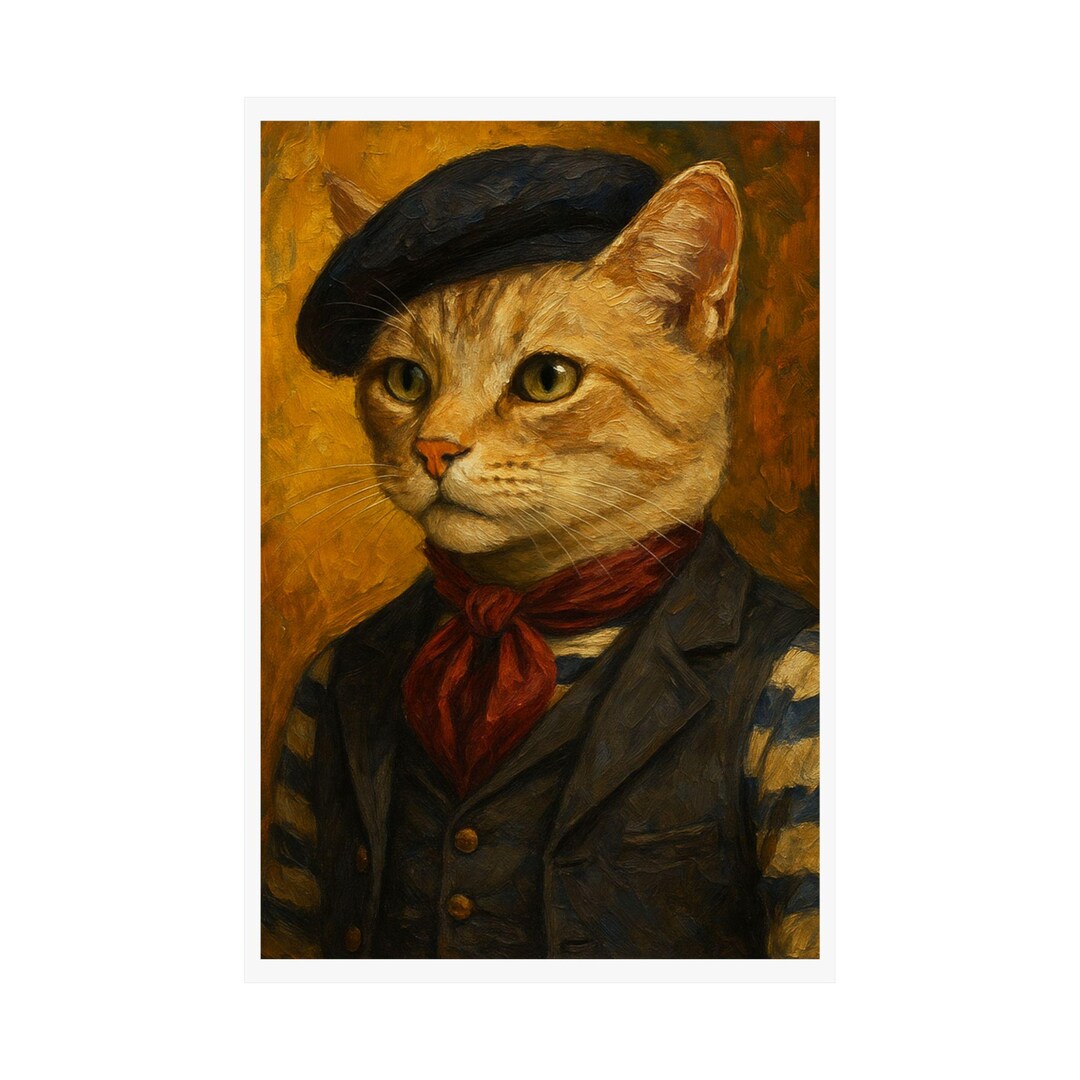 Aristocat Vintage Portrait Poster Beret Tabby Traditional Artwork ...