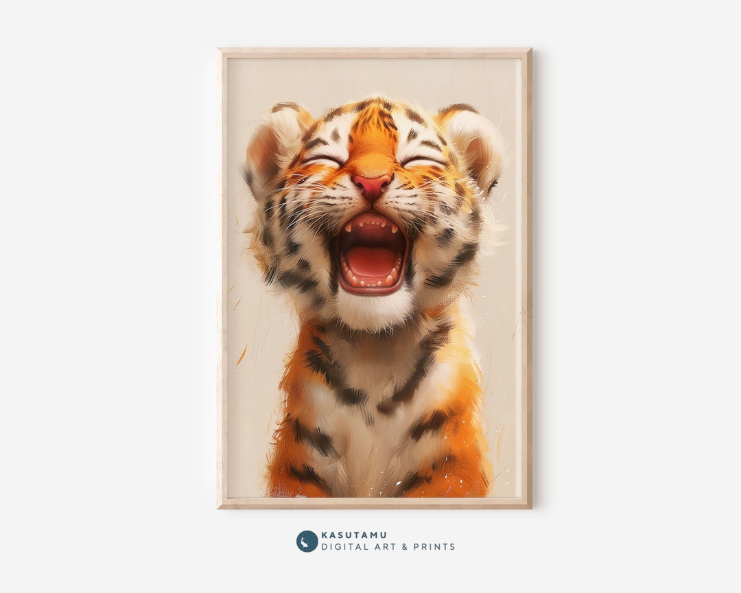 Happy Tiger Cub | PRINTABLE Cute Baby Tiger Wall Art, Awesome Gift for ...