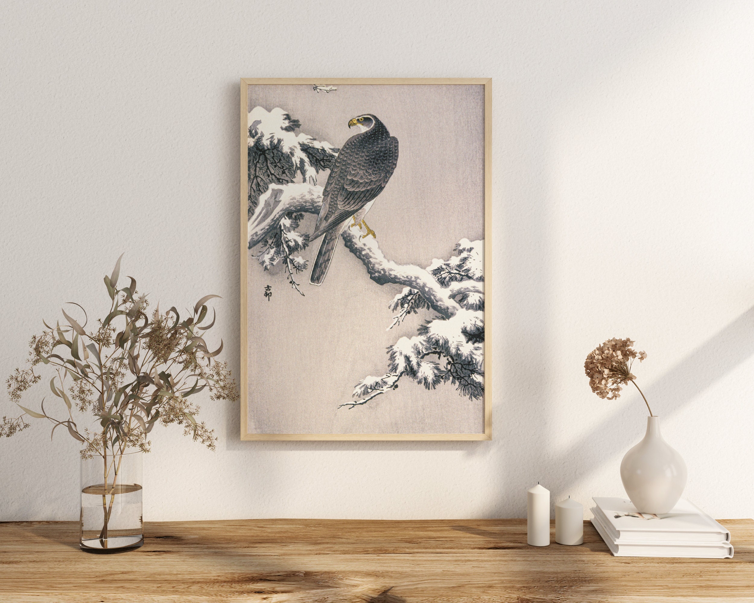 Ohara Goshawk Digital Poster, Japanese Hawk Print, Ukiyo-e, Traditional ...