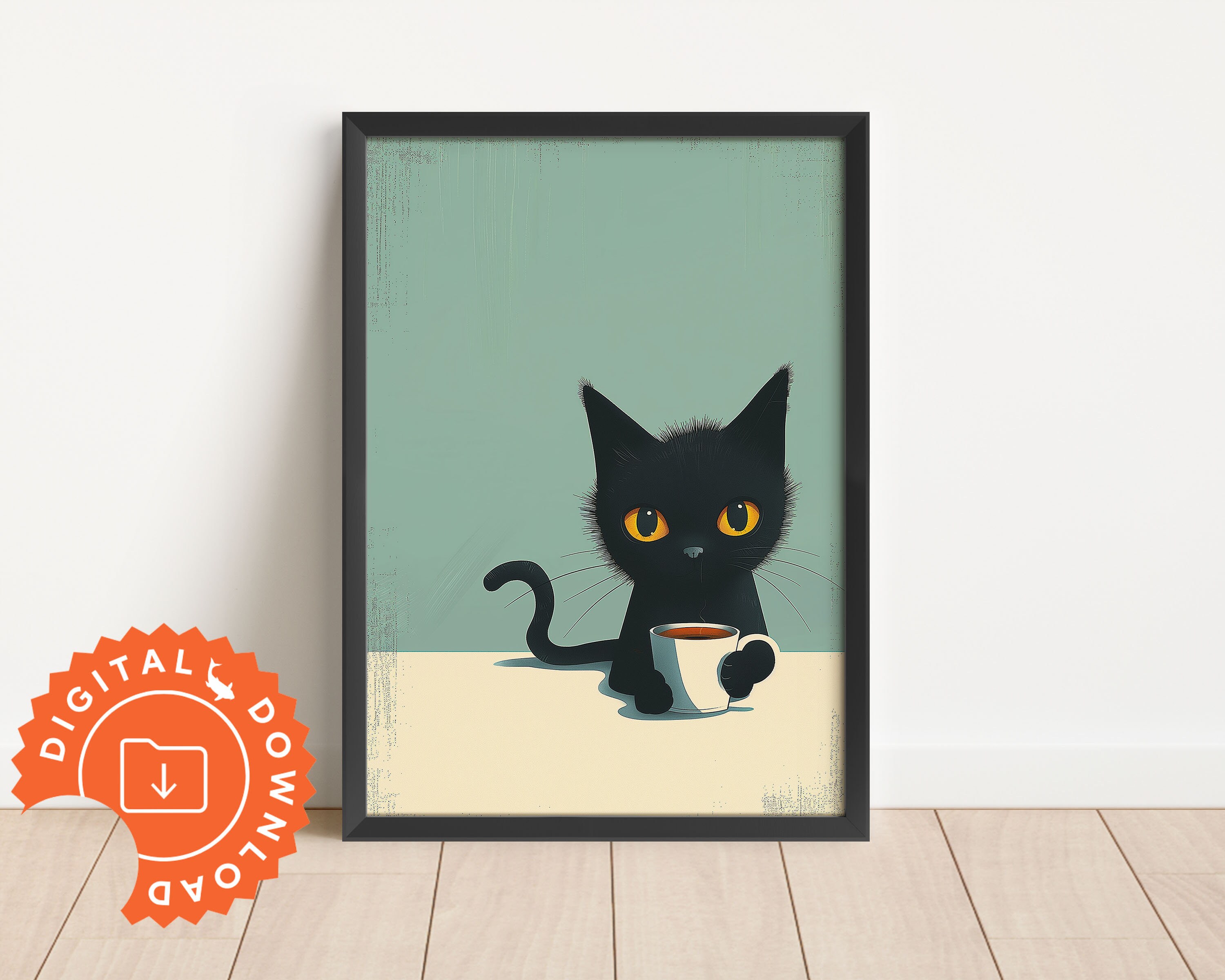 Coffee and Cat Print | PRINTABLE Cat Poster, Coffee Print, Kitchen ...