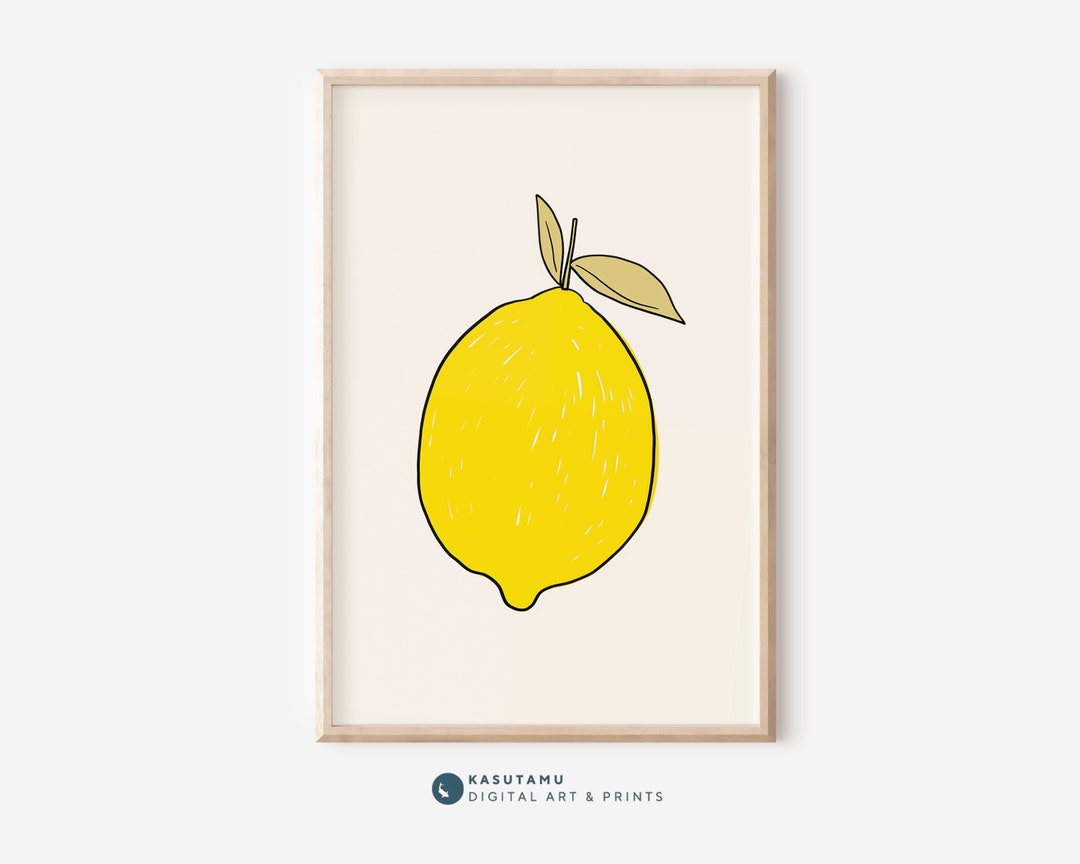 Lemon Sketch Print | Simple Line Art Print, Food Print, Trendy Kitchen ...