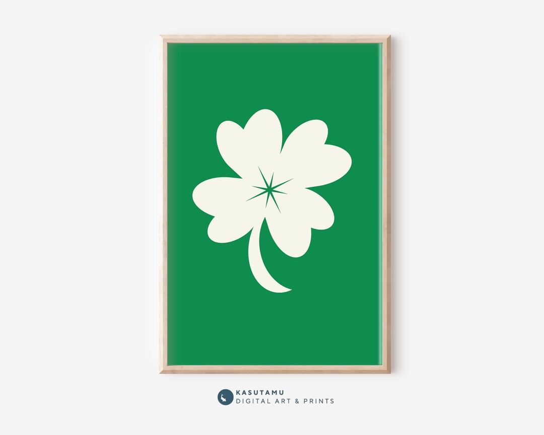 Four Leaf Clover Print St Patrick's Day Shamrock, Lucky 4 Leaf Clover Wall Art, Luckyprint, Cute ...
