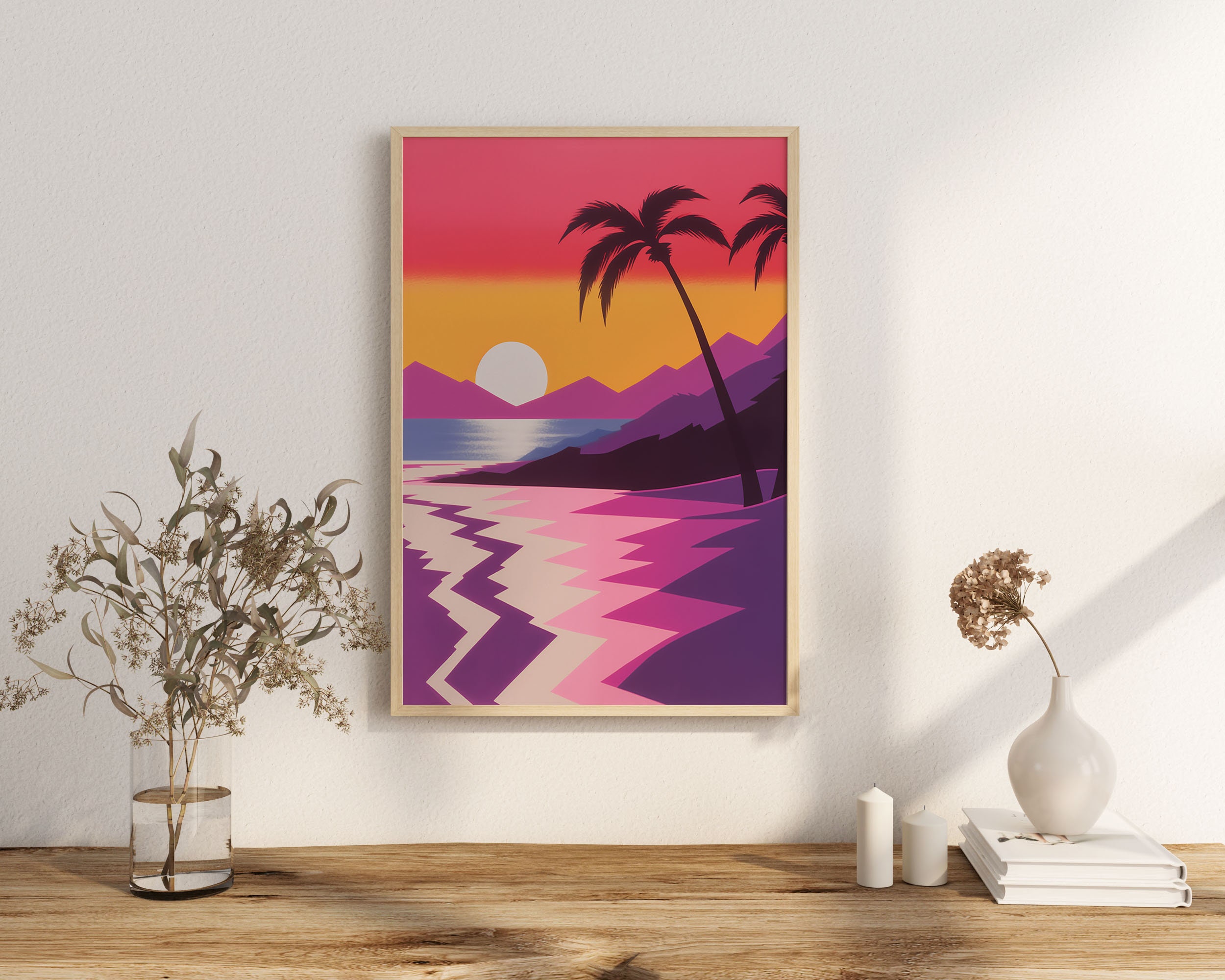 Tropical Beach Print PRINTABLE Synth Wave Retro Beach Poster, Vinyl ...