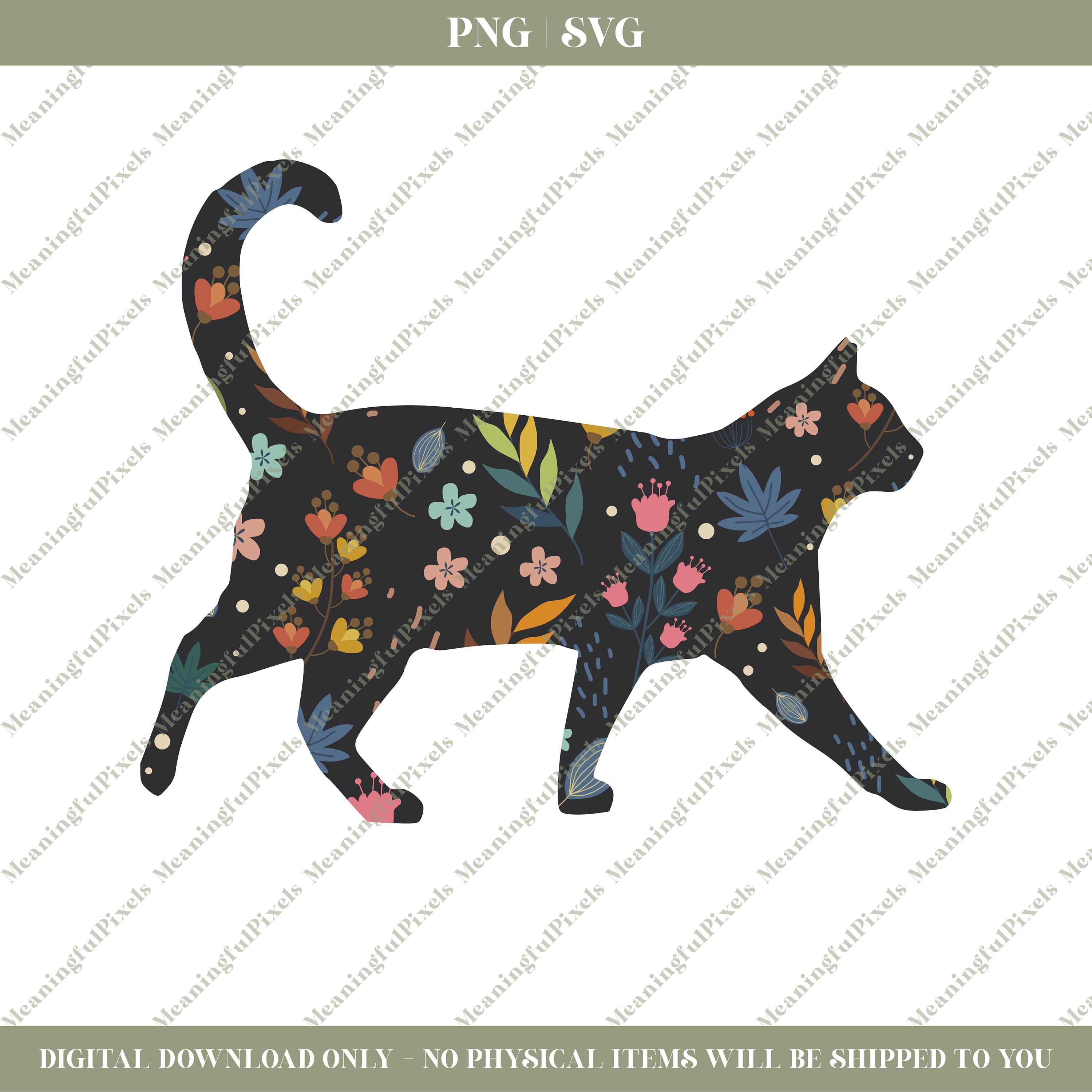 Floral Cat Cat SVG & PNG - Etsy
