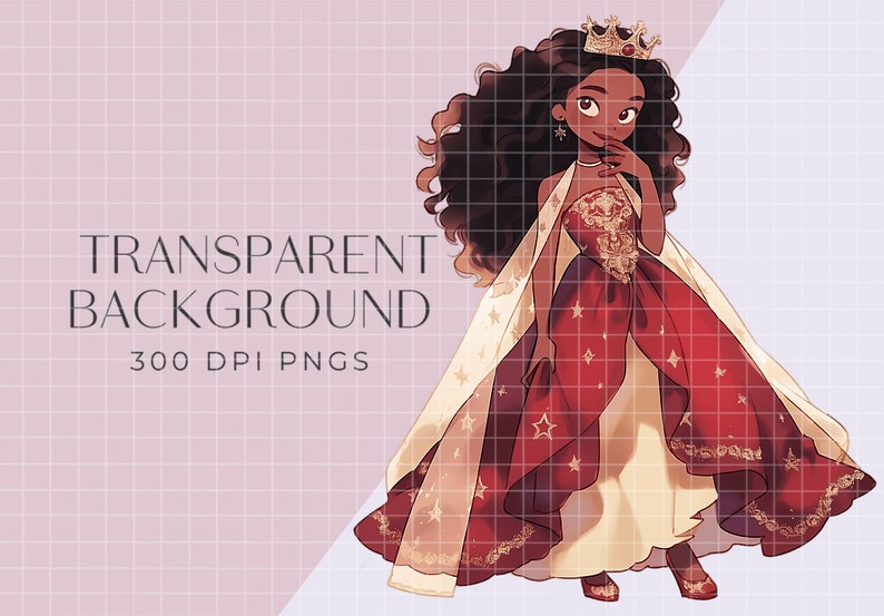 Black Princess Clipart, African American Princess Png, Gold and Red ...