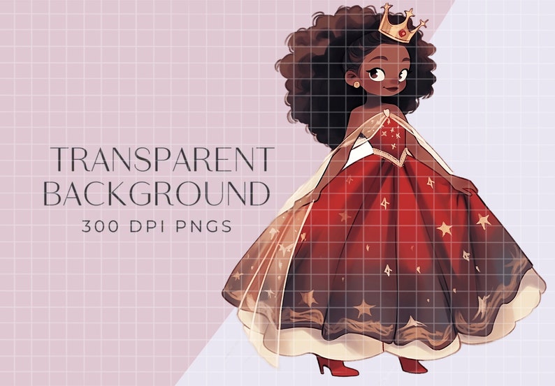 Black Princess Clipart, African American Princess Png, Gold and Red ...