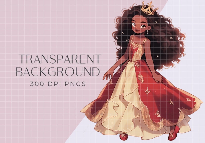 Black Princess Clipart, African American Princess Png, Gold and Red ...