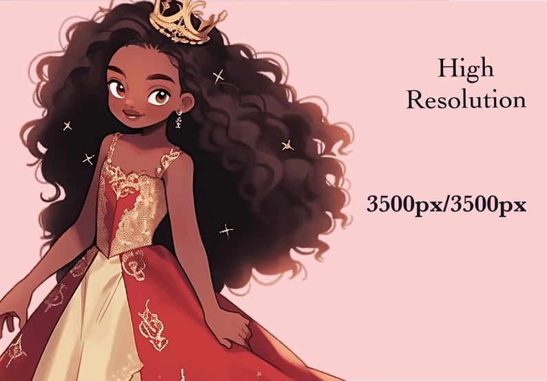 Black Princess Clipart, African American Princess Png, Gold and Red ...