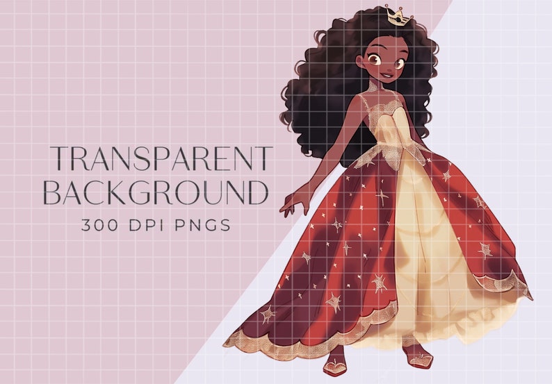 Black Princess Clipart, African American Princess Png, Gold and Red ...