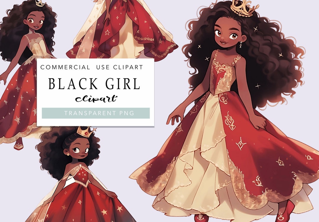Black Princess Clipart, African American Princess Png, Gold and Red ...