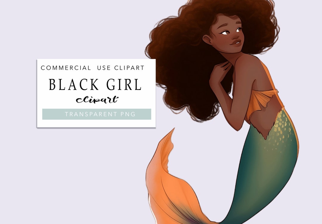 Black Mermaid Png, Afro Mermaid Png, Cute Little Mermaid Png, Orange ...