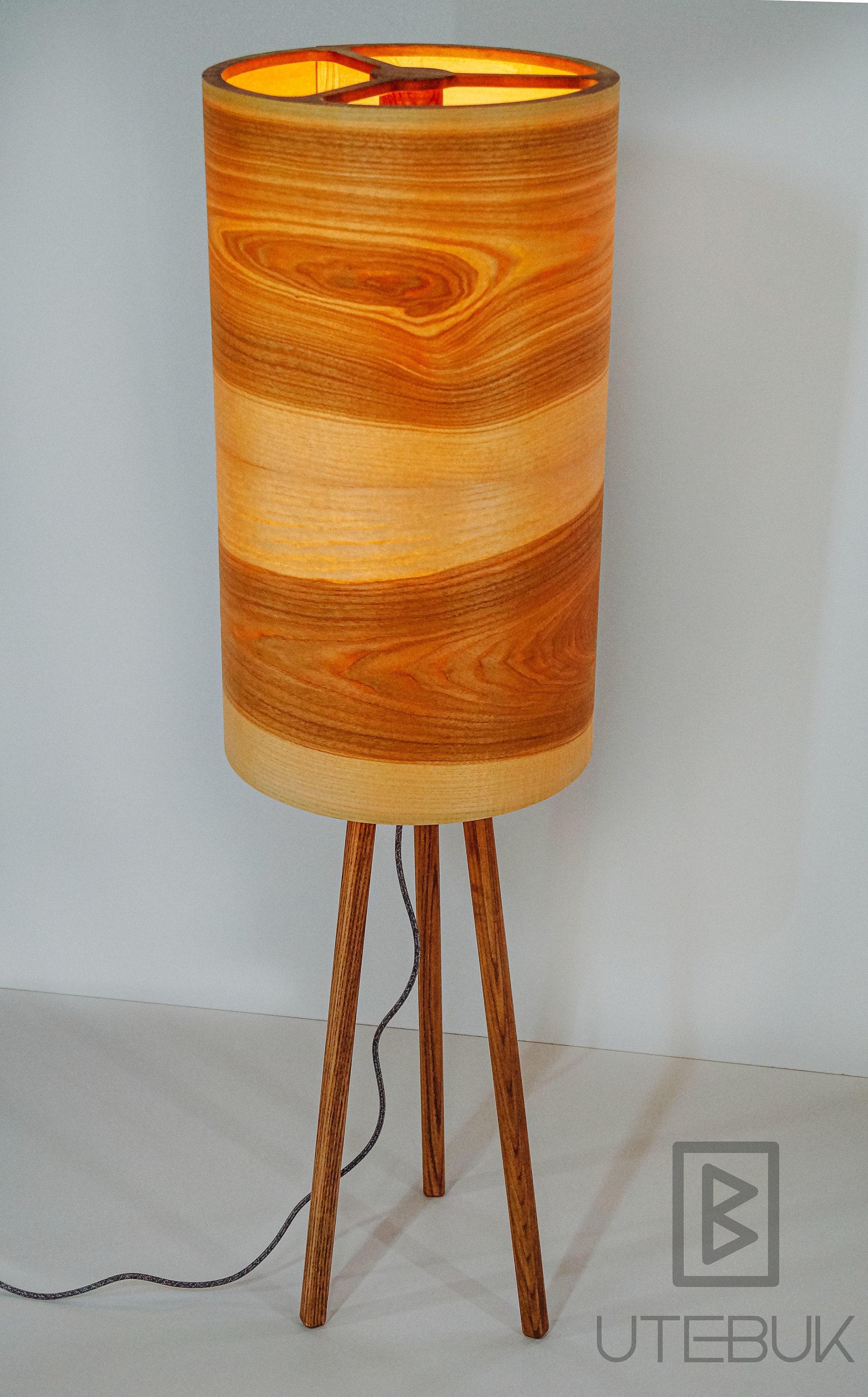 Wood Floor Lamp, Veneer Lamp Shade, Remote Control, Dimmer the Light is ...