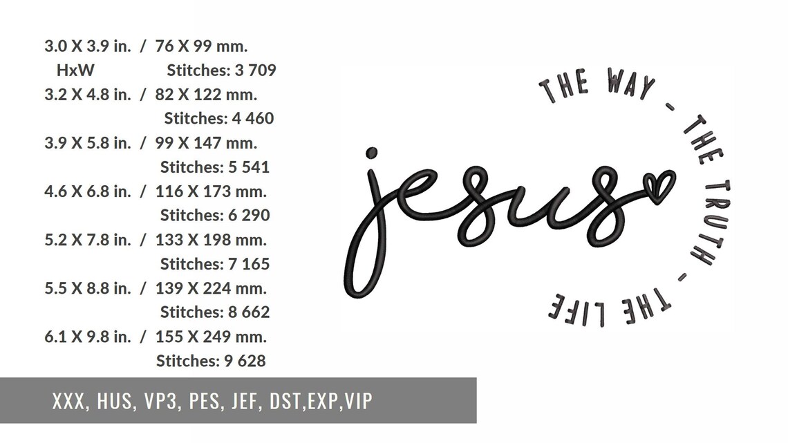 Jesus the Way the Truth the Life Machine Embroidery Design. 7 Sizes ...