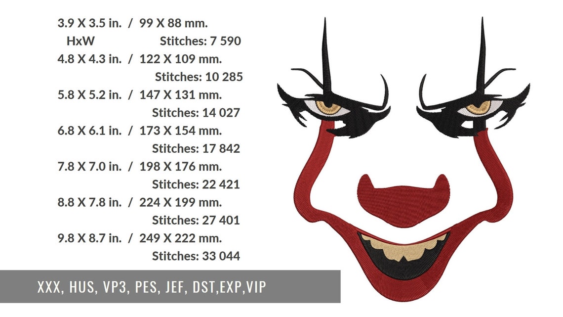 Halloween Horror Face Machine Embroidery Design. 7 Sizes. Creepy Horror ...