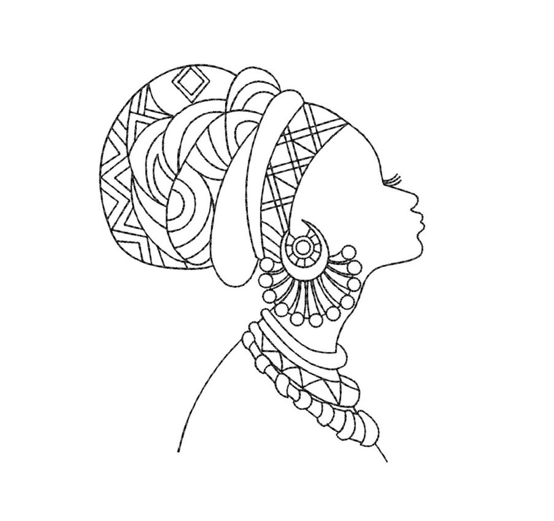 African Woman Machine Embroidery Design. 8 Sizes. One Line Embroidery ...