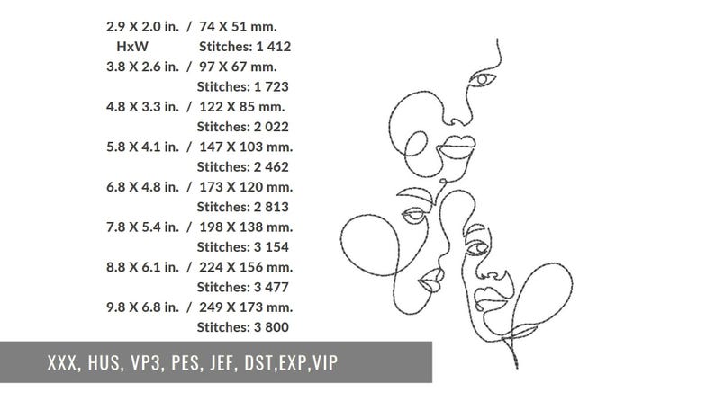 Faces Machine Embroidery Design. 8 Size. One Line Embroidery Design ...