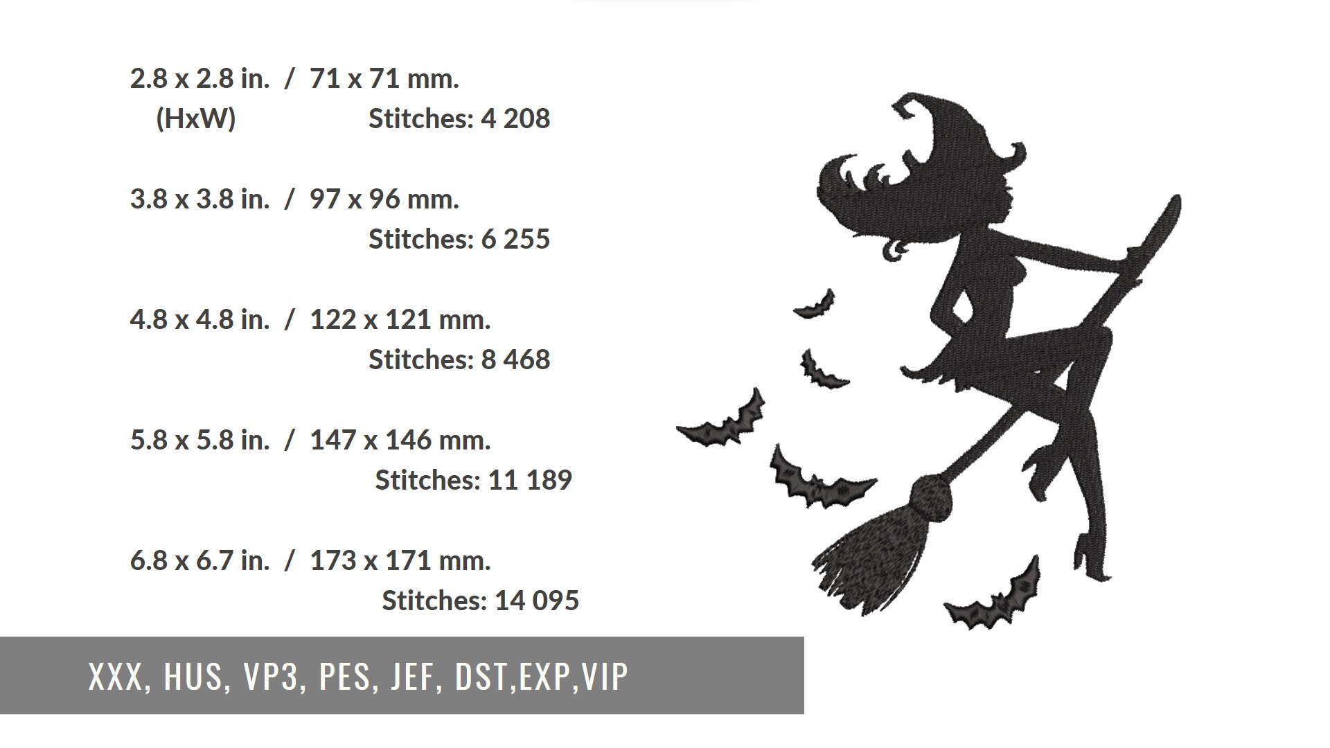 Witch Machine Embroidery Design. 5 Sizes. Halloween Embroidery - Etsy