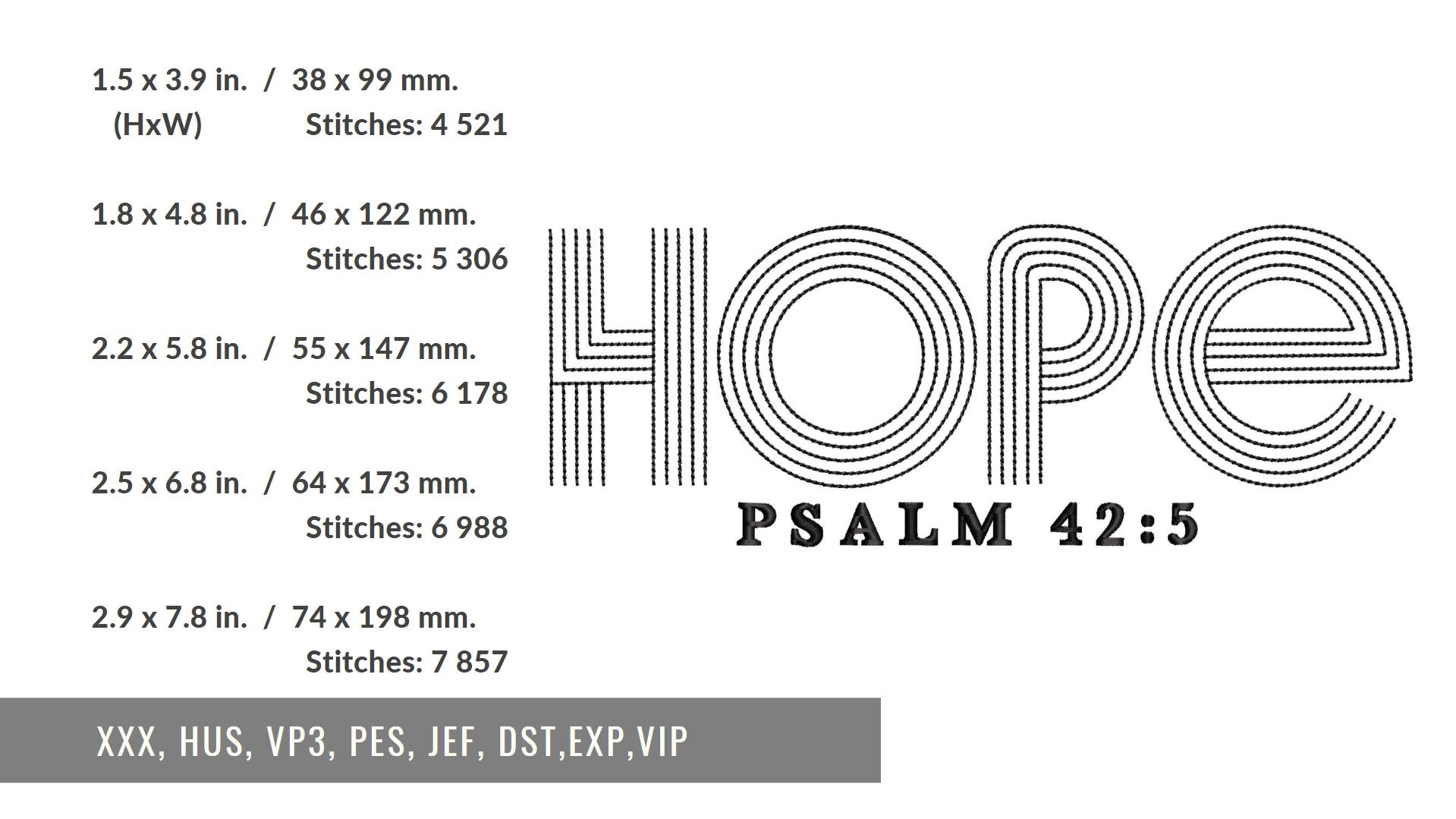 Hope Machine Embroidery Design. 5 Sizes. Psalm 42:5 Embroidery Design ...