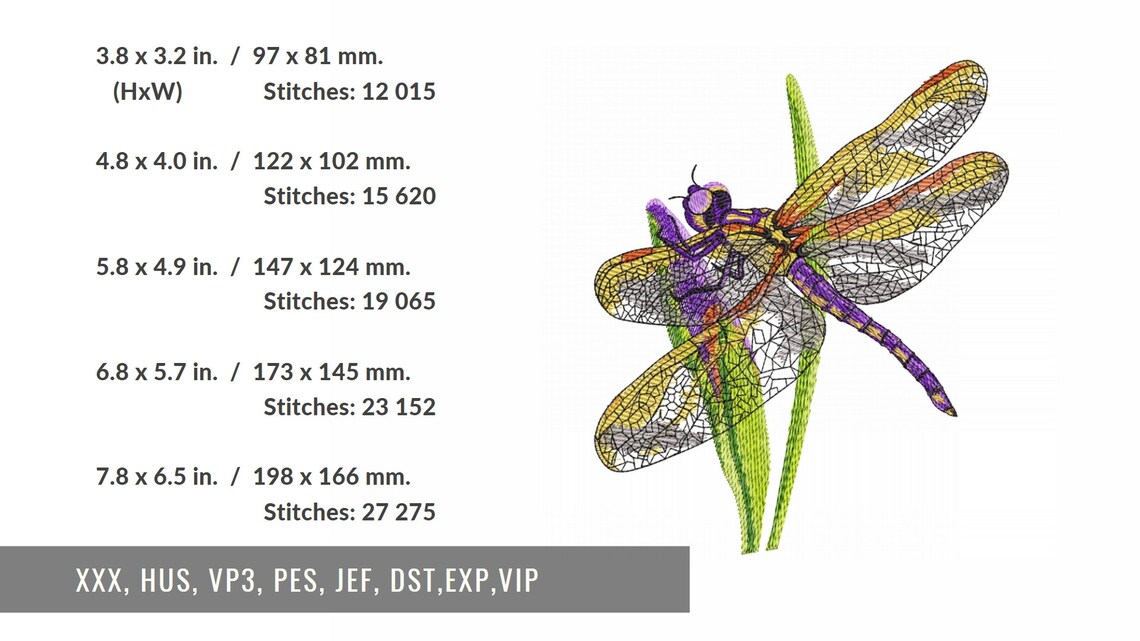 Dragonfly Machine Embroidery Design. 5 Sizes. Insects Embroidery Design ...