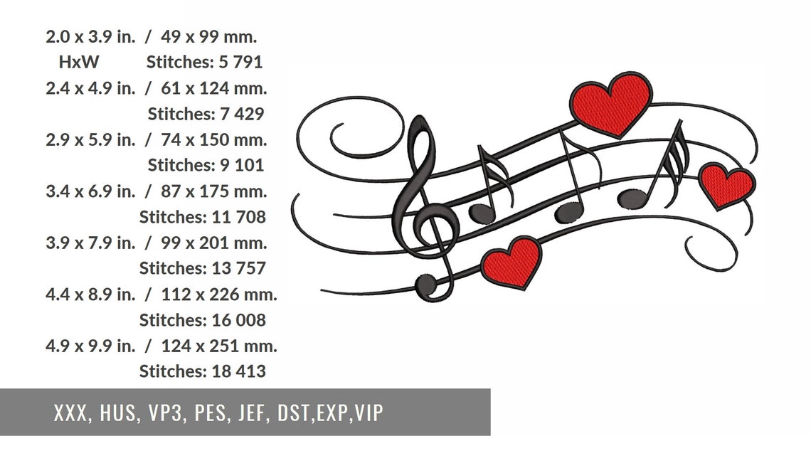 Music Notes Machine Embroidery Design. 4 Sizes. Music Lover Embroidery ...