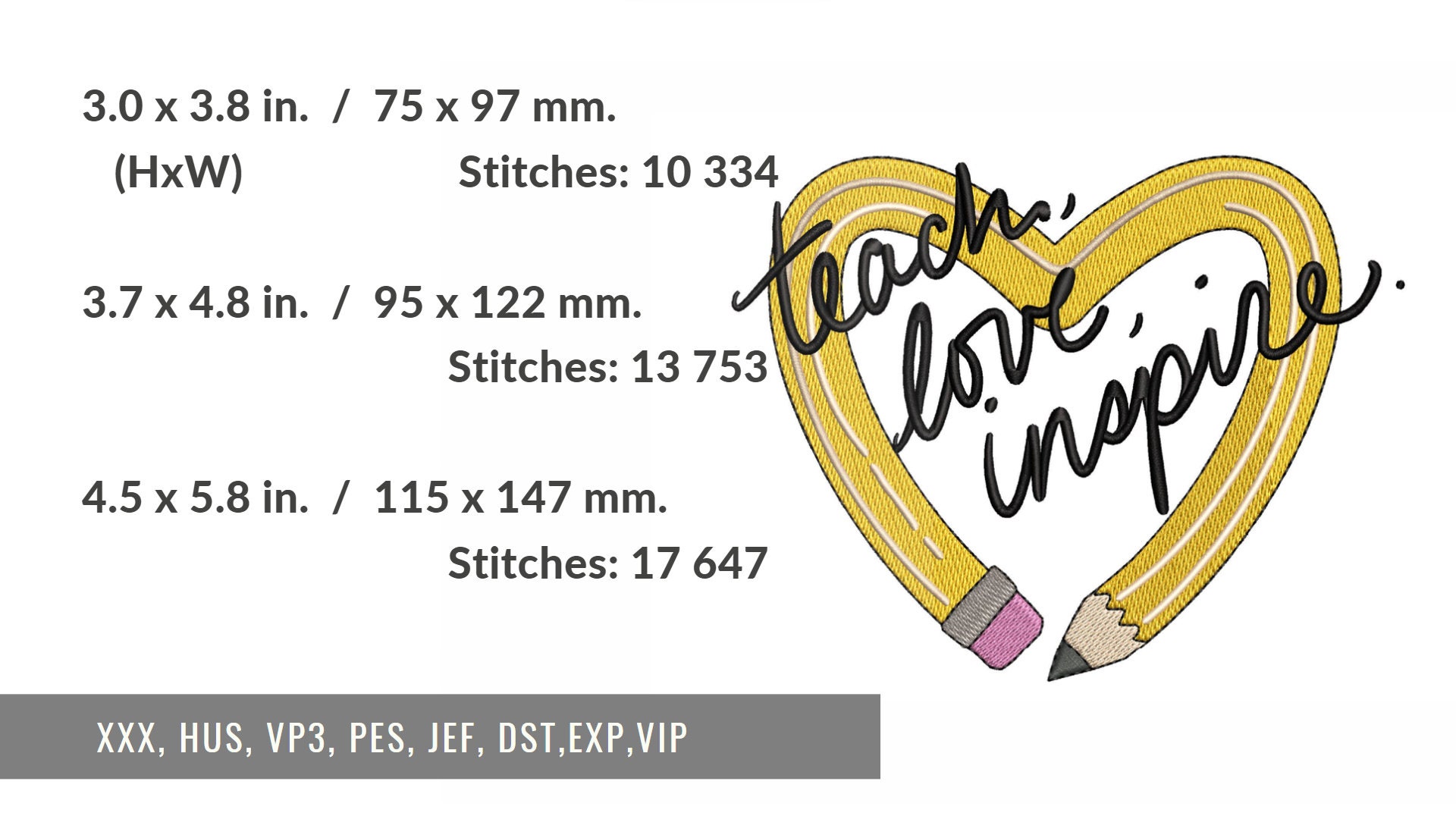 Teach Love Inspire Machine Embroidery Design. 3 Sizes. Back to School ...