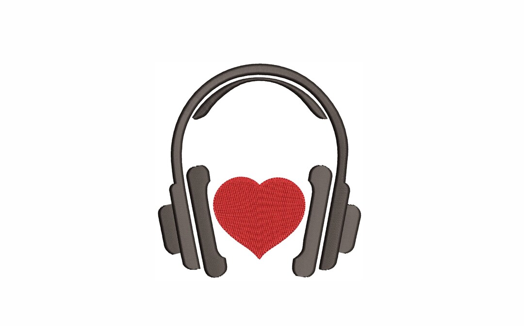 Headphones With Heart Machine Embroidery Design. 4 Sizes. Music Lover ...