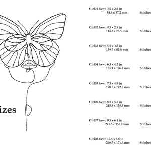 Girl With Butterfly Embroidery Design. 8 Size. One Line Embroidery ...