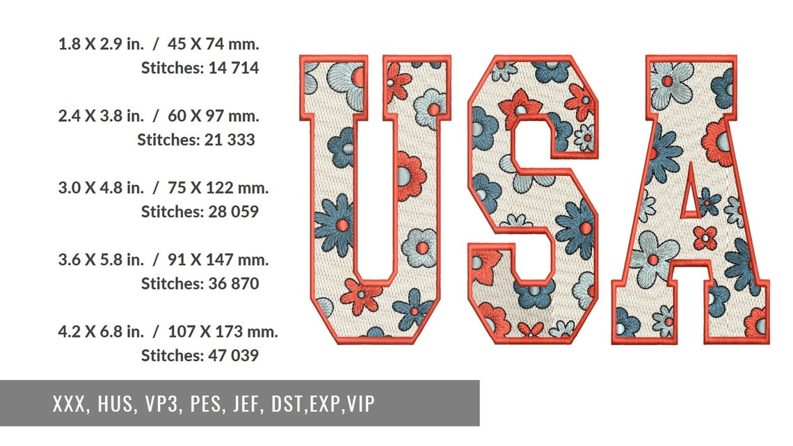 USA Machine Embroidery Design. 5 Sizes. 4th of July Embroidery Design ...