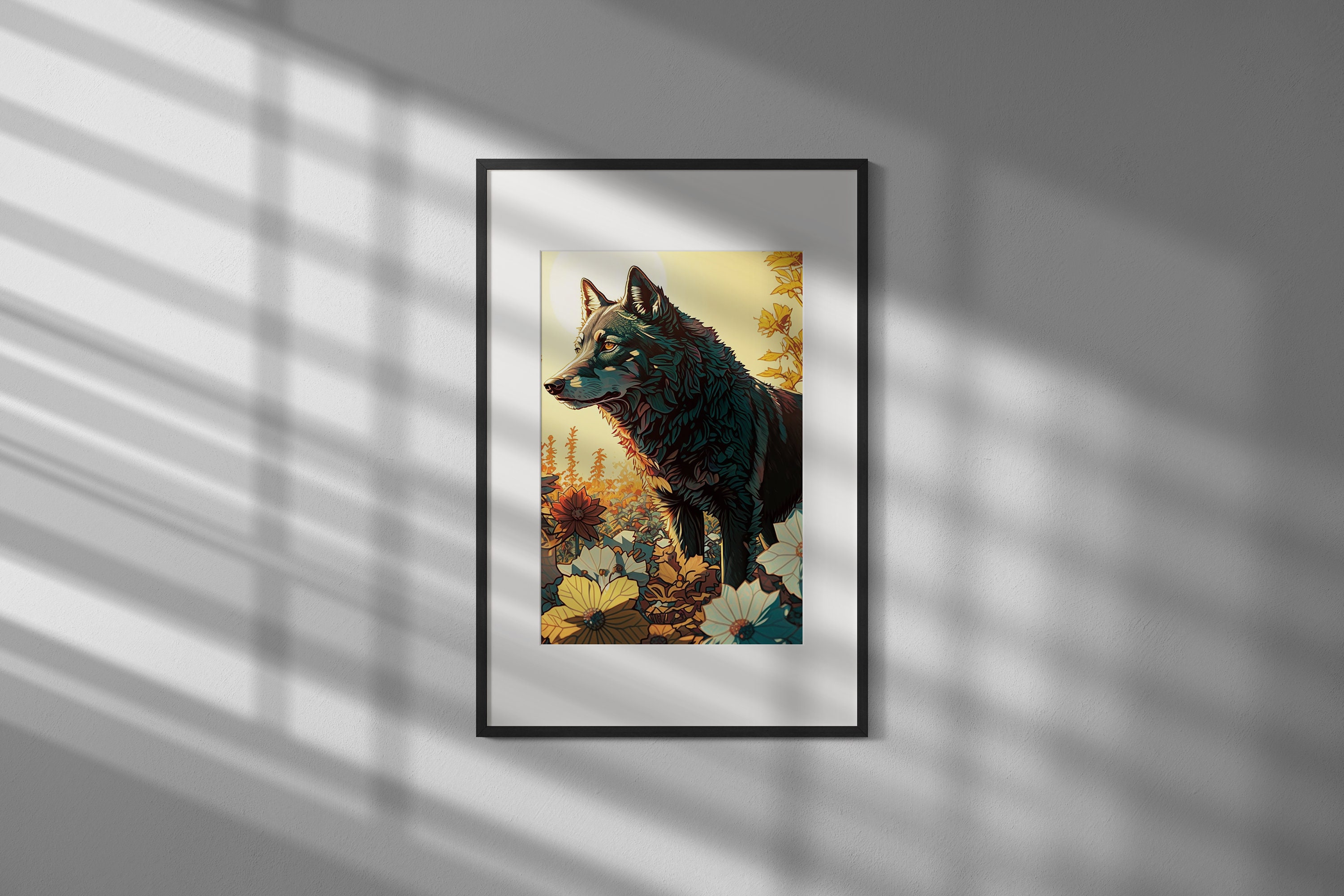 Black Wolf/digital Wolf Print/printable Black Wolf/black Wolf Wall ...