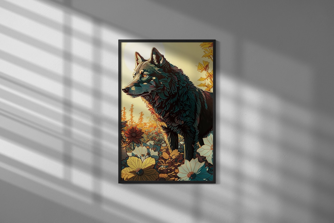 Black Wolf/digital Wolf Print/printable Black Wolf/black Wolf Wall ...