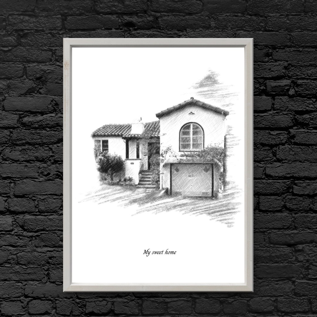 Custom Home Portrait From Photo, Black & White Sketch, Custom House ...