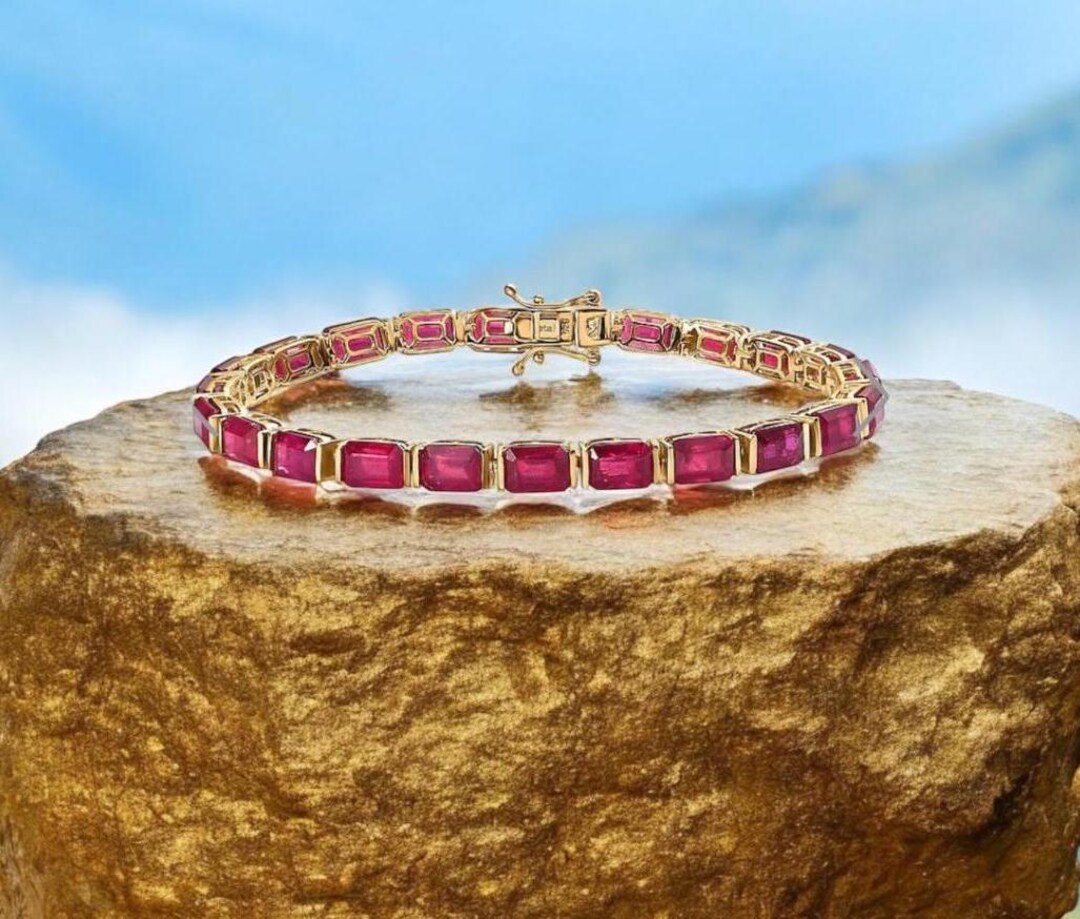 Baguette Ruby Tennis Bracelet/ 14K Gold Ruby Bracelet/ Genuine Ruby ...