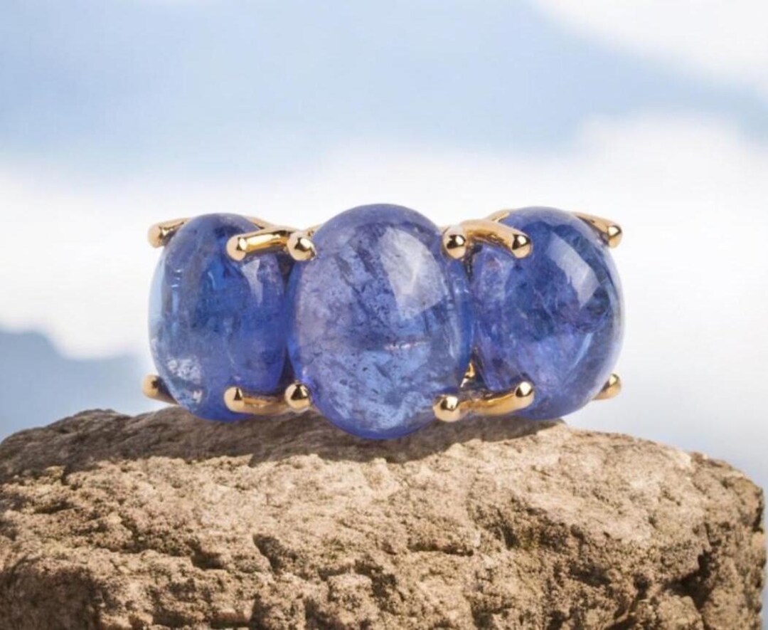 14k Jumbo Blue Tanzanite Gumdrop Ring Natural Light Blue Chrysoprase ...