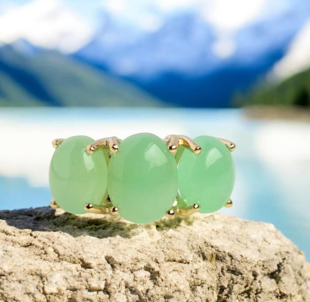14k Jumbo Green Chrysoprase Gumdrop Ring Natural Dark Green Chrysoprase ...