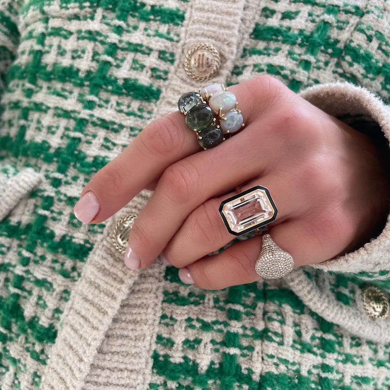 14k Gold Opal Jumbo Gumdrop Ring Natural Dark Opal Candy Engagement ...