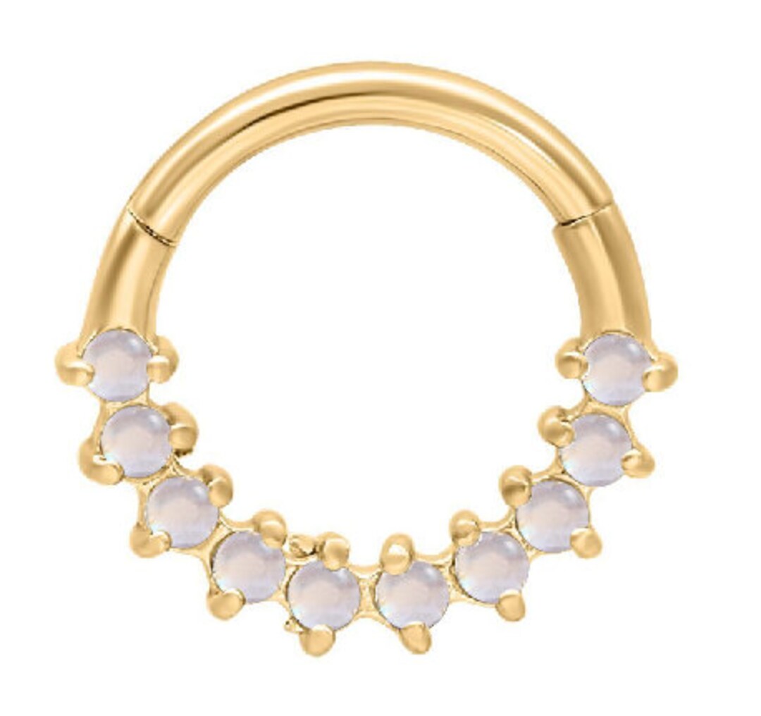 14K Solid Gold Moonstone Clicker/moonstone Septum Ring/moonstone Cartilage Hoop/moonstone Nose ...
