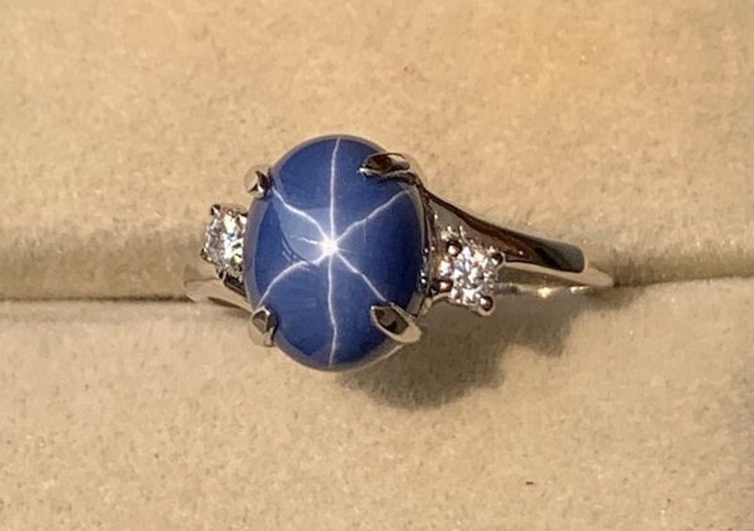 Vintage Blue Lindy Star Ring, Blue Star Sapphire Silver Ring, 925 ...