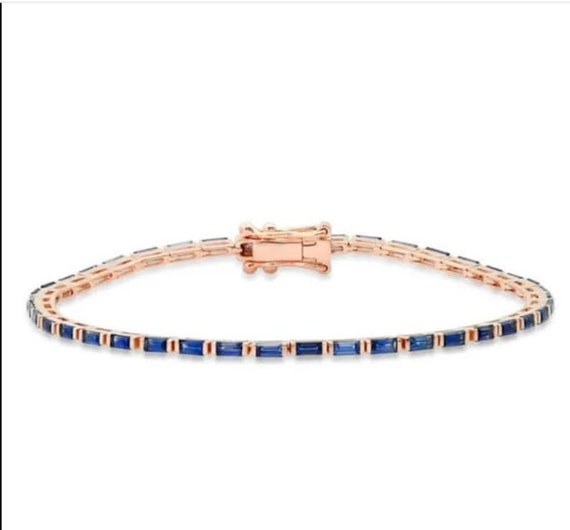 Sapphire tennis bracelet 14k sapphire bracelet sapphire baguette bracelet gold vintage sapphire jewelry anniversary bracelet blue bracelet Etsy