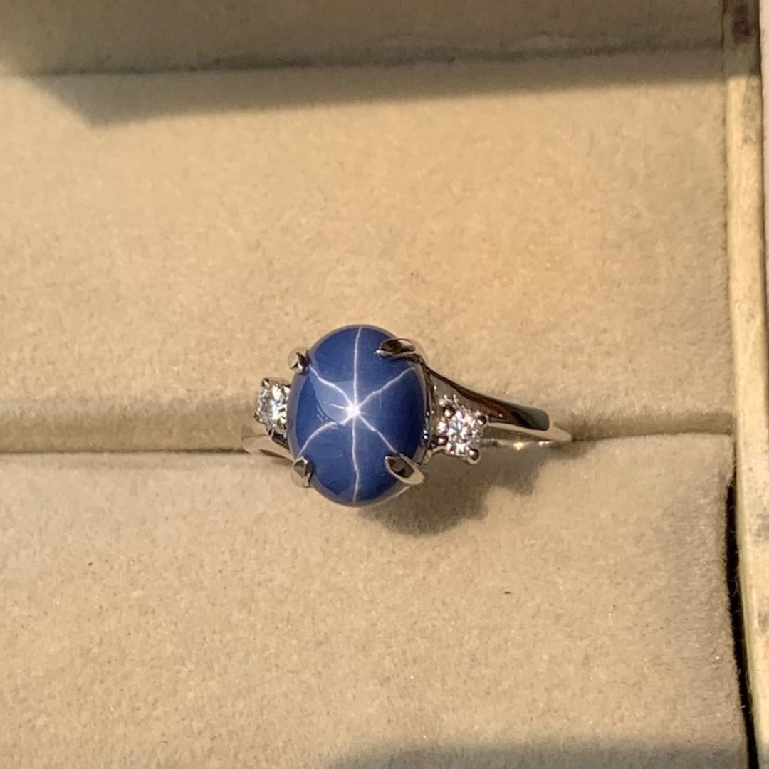 Vintage Blue Lindy Star Ring, Blue Star Sapphire Silver Ring, 925 ...