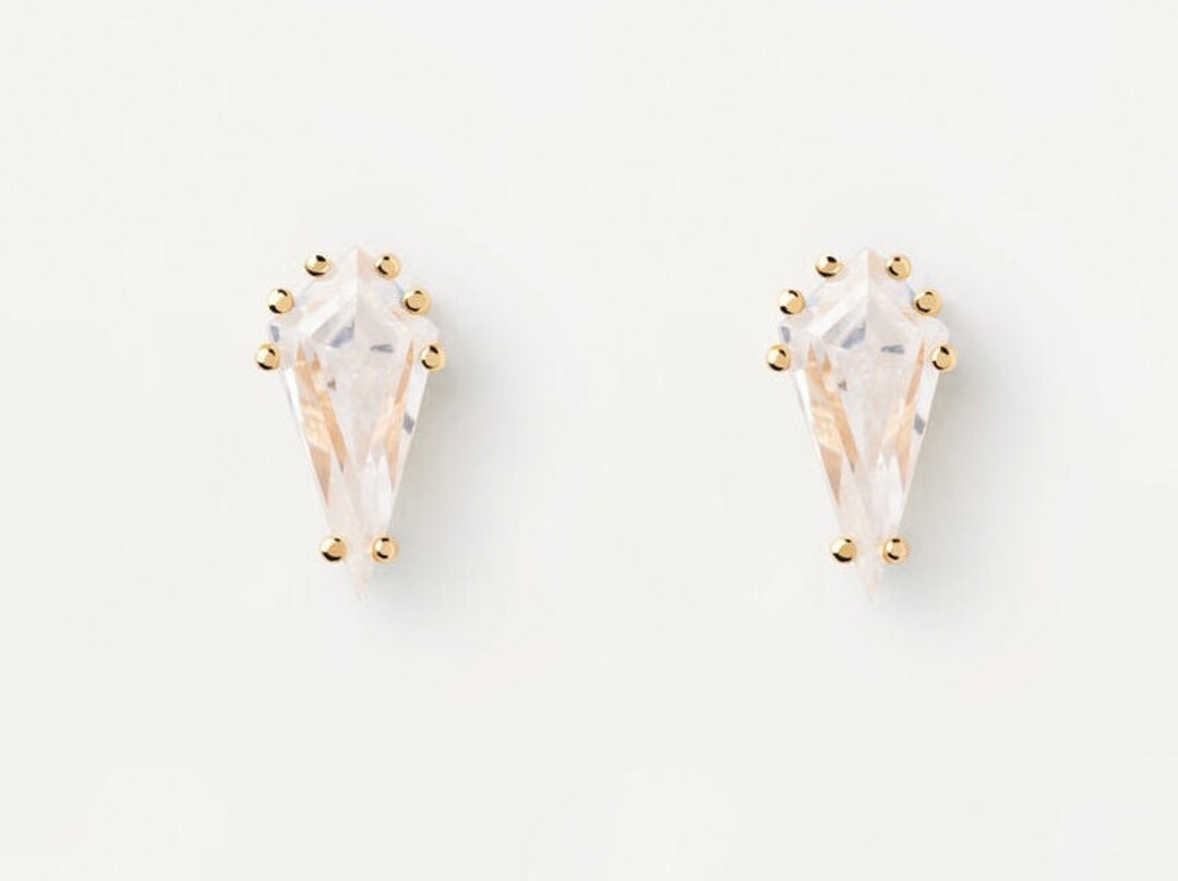 14K Gold Tiny Rhombus Moissanite Earring Threadless Push Pin Labret ...