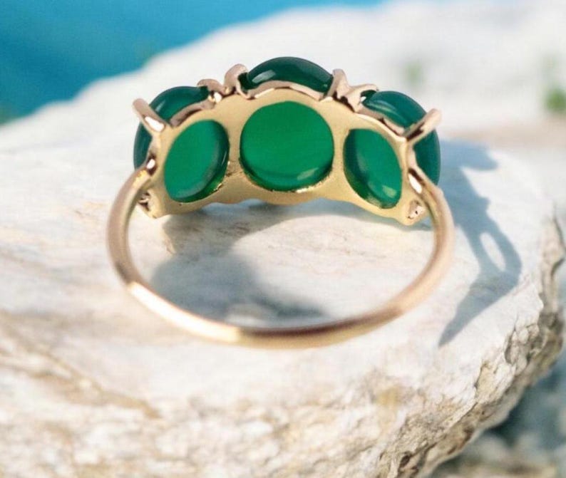 Anillo de ónix verde natural Anillo nupcial de oro amarillo de 14K ...