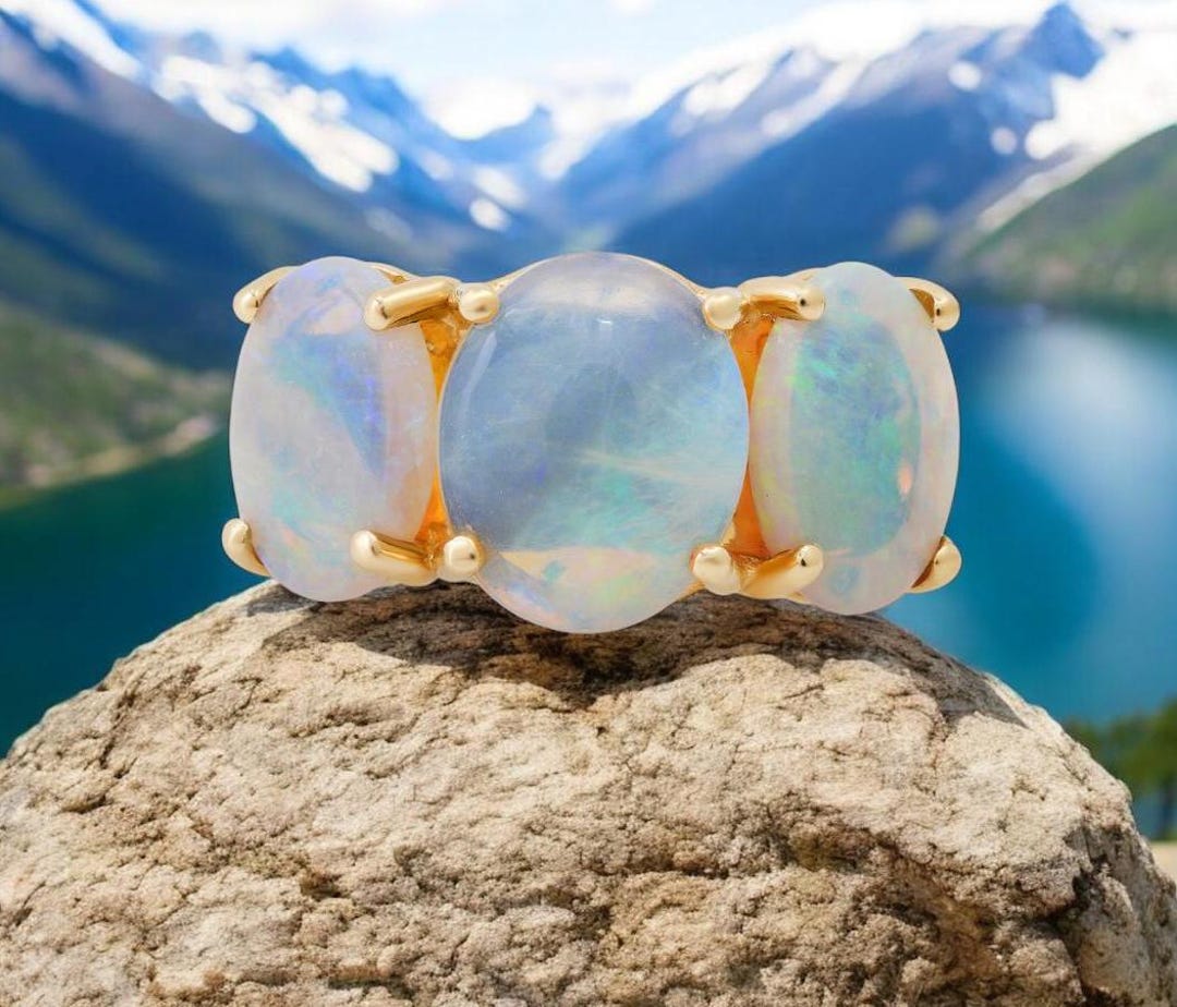 14k Gold Opal Jumbo Gumdrop Ring Natural Dark Opal Candy Engagement ...