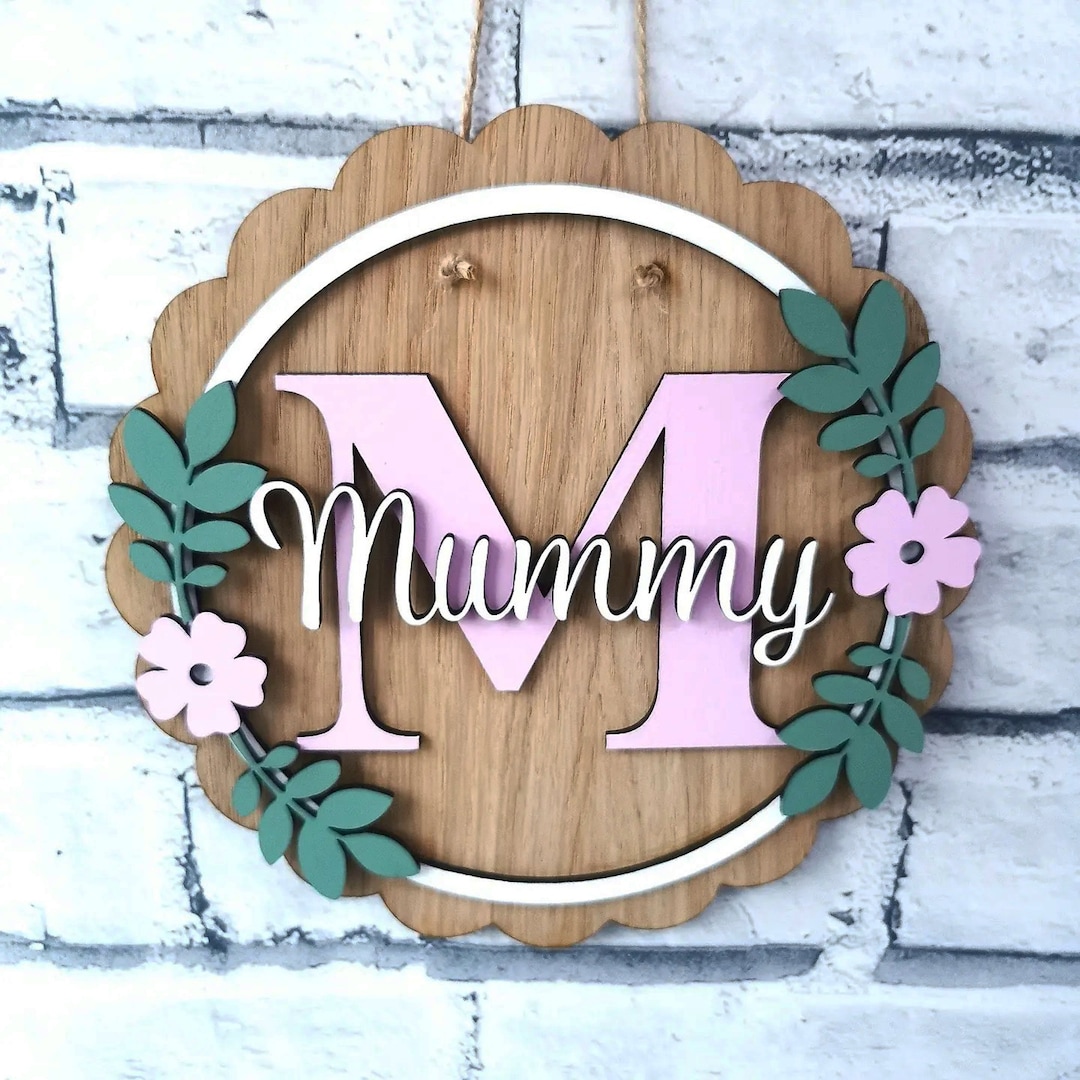 Personalised Wooden Plaque Oak Veneer Mummy Nanny Hanging Wall Sign ...
