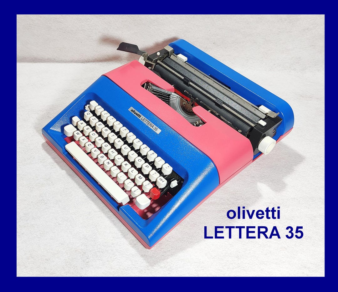VINTAGE Olivetti Lettera 35 Typewriter - QWERTY - Rare Pink and Blue ...