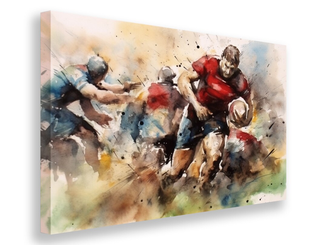 Rugby Scene Rugby Wall Art Sports Decoration Watercolor XIII Game Oval ...